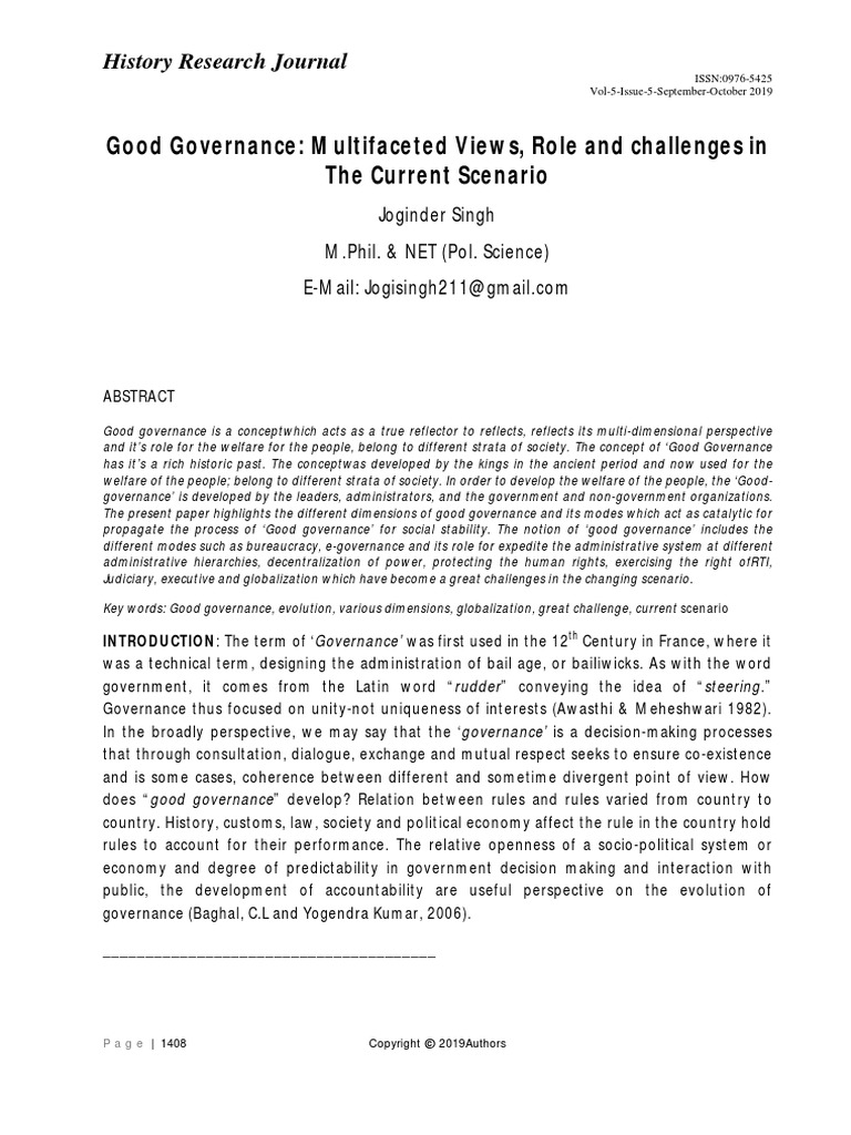 Good Governance: Multifaceted Views, Role and Challenges in The Current ...