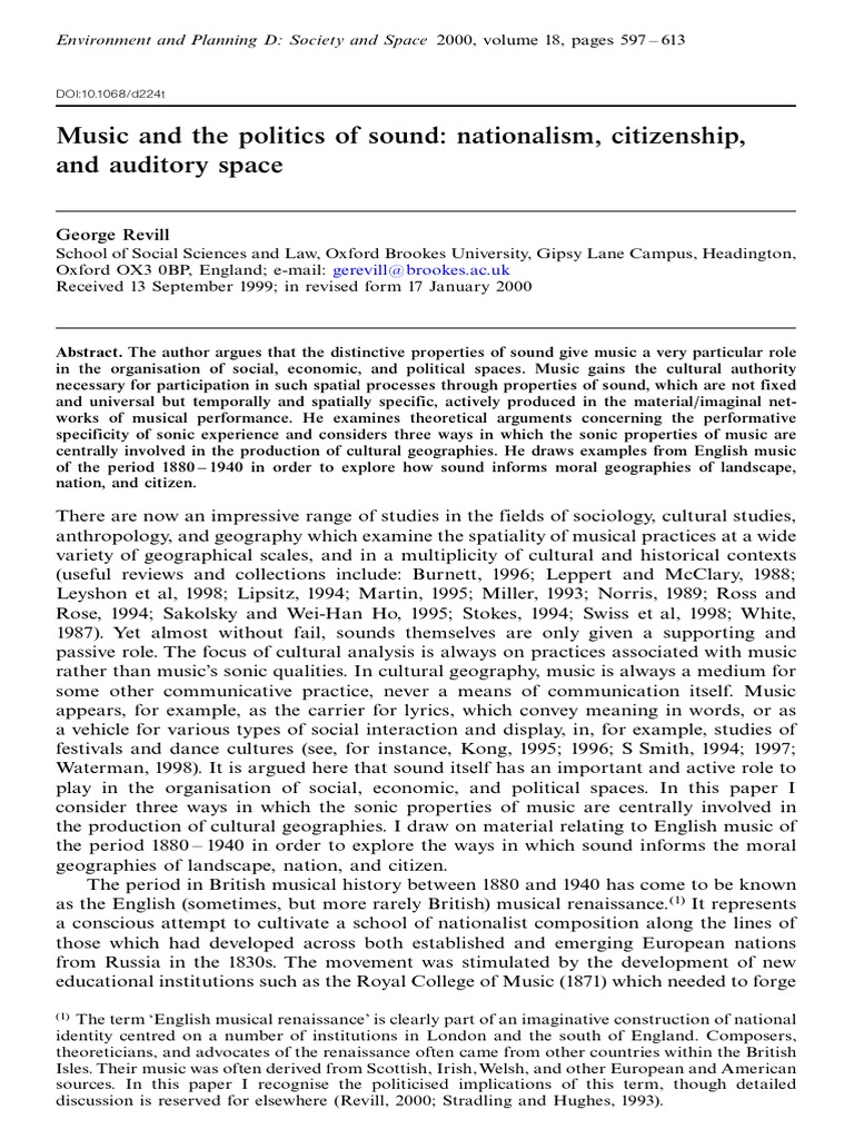 Music and The Politics of Sound: Nationalism, Citizenship, and Auditory ...