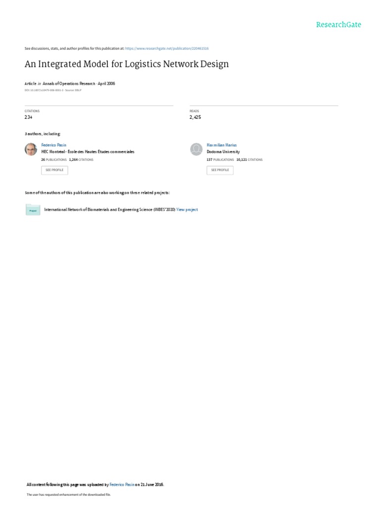 Logistics Network Design Model Solves for Facility Location | PDF | Logistics | Mathematical ...
