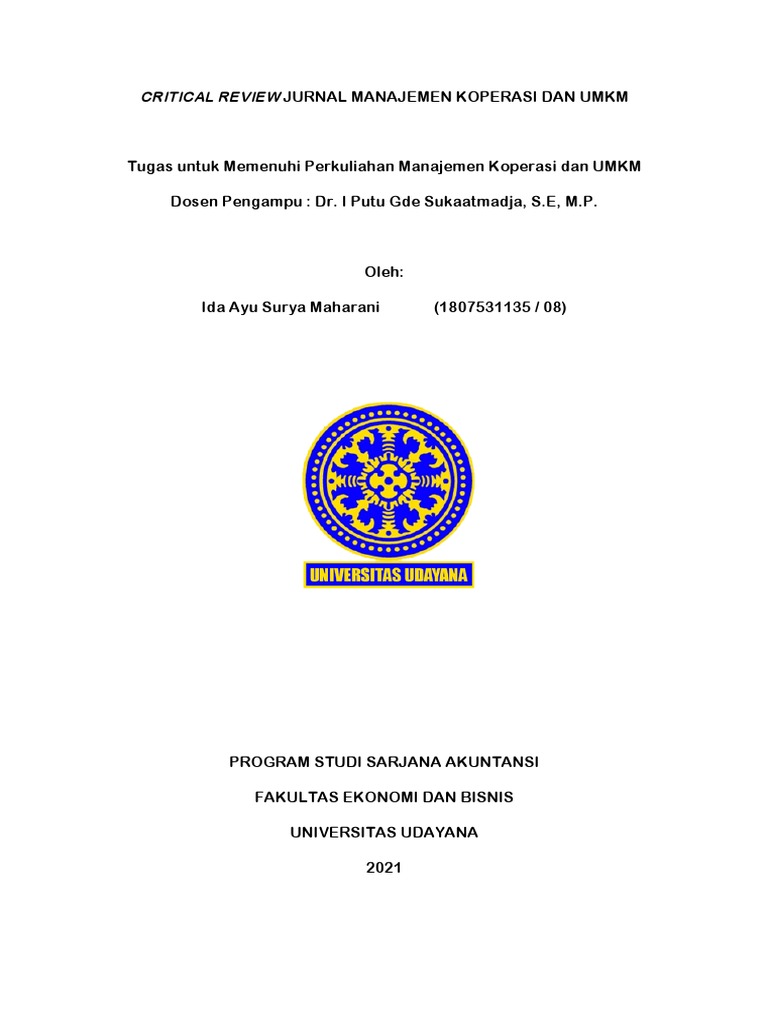 Critical Review Jurnal Manajemen Koperasi Dan Umkm | PDF