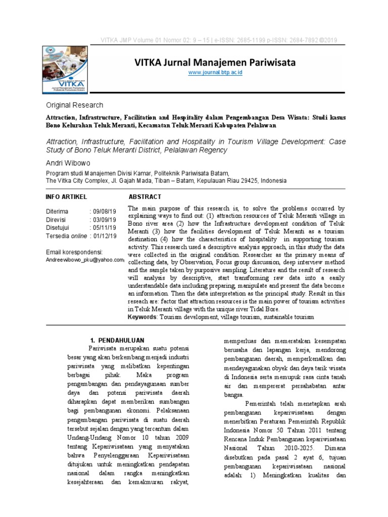 VITKA Jurnal Manajemen Pariwisata: Original Research | PDF | Methodology | Cognition