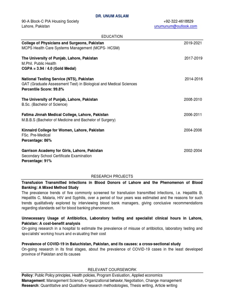 Resume For Fulbright | PDF | World Health Organization | Blood Donation