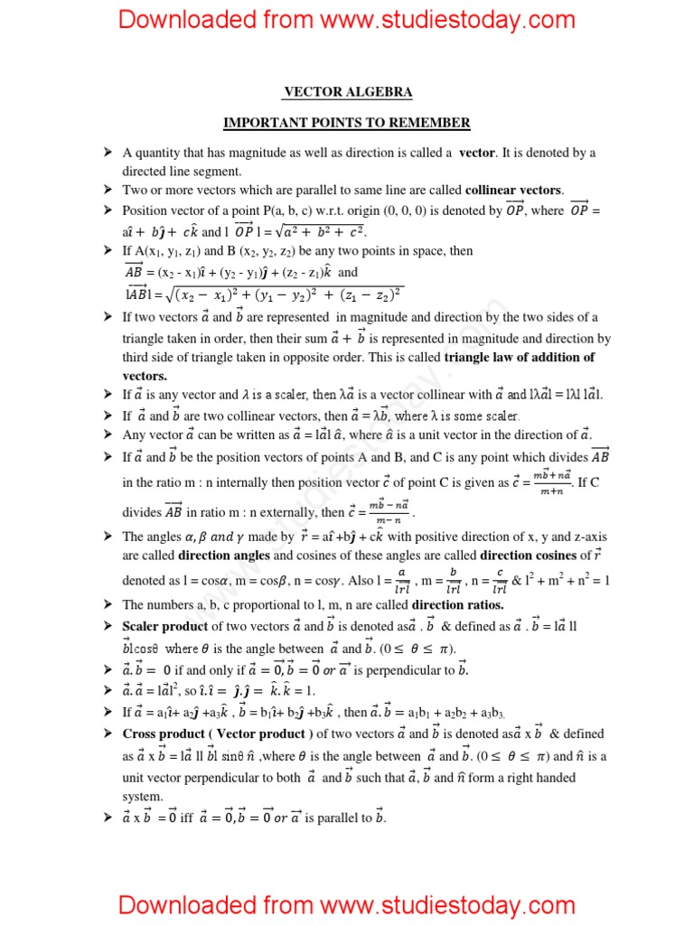 CBSE Class XII Mathematics - Vector Algebra Assignment 4 | PDF ...