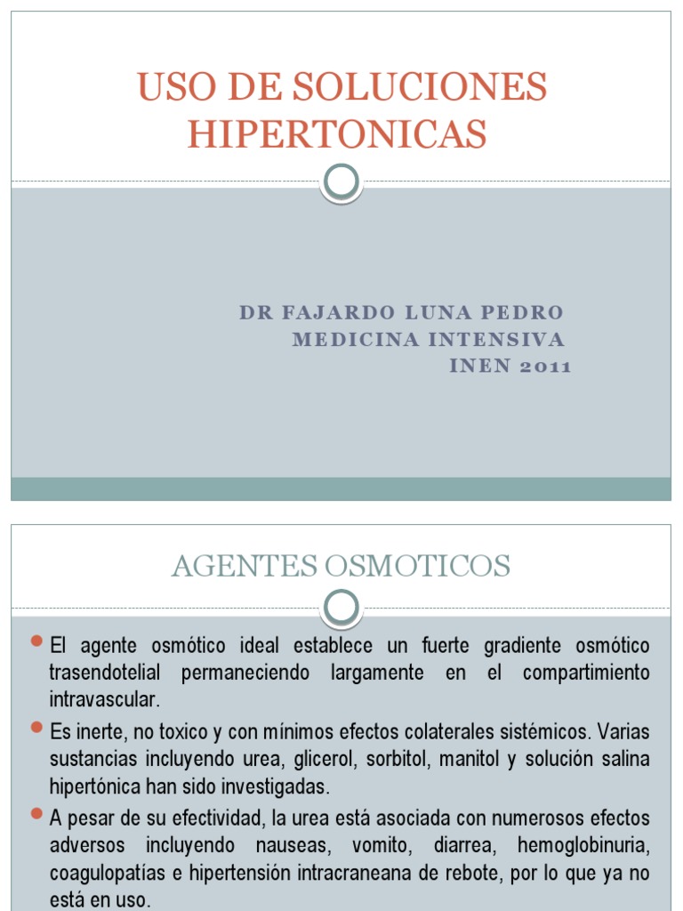 Soluciones Hipertonicas Soluciones Parenterales, Características Y