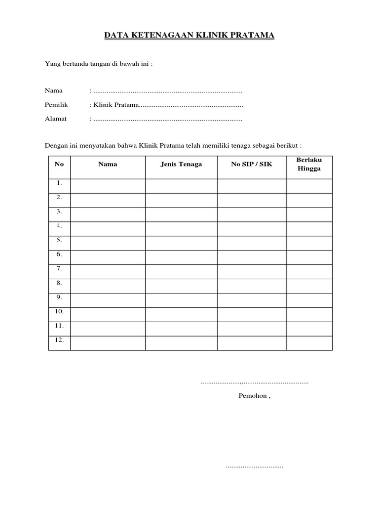 Data Ketenagaan Klinik | PDF