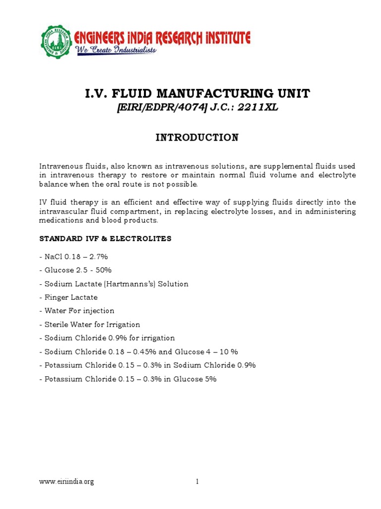 IV Fluid Manufacturing Project Overview | PDF | Intravenous Therapy ...