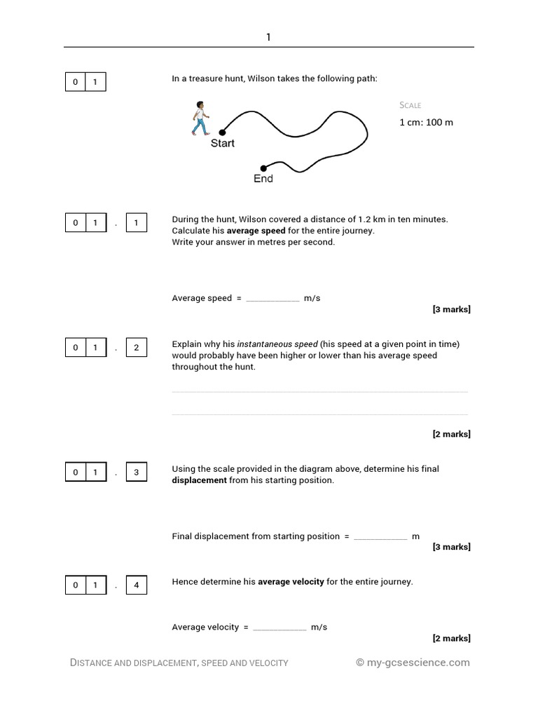 Distance and Displacement Speed and Velocity Exam Style Questions | PDF ...