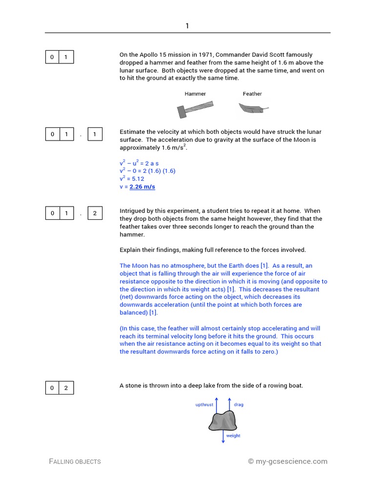 Falling Objects Answer Scheme | PDF | Acceleration | Weight