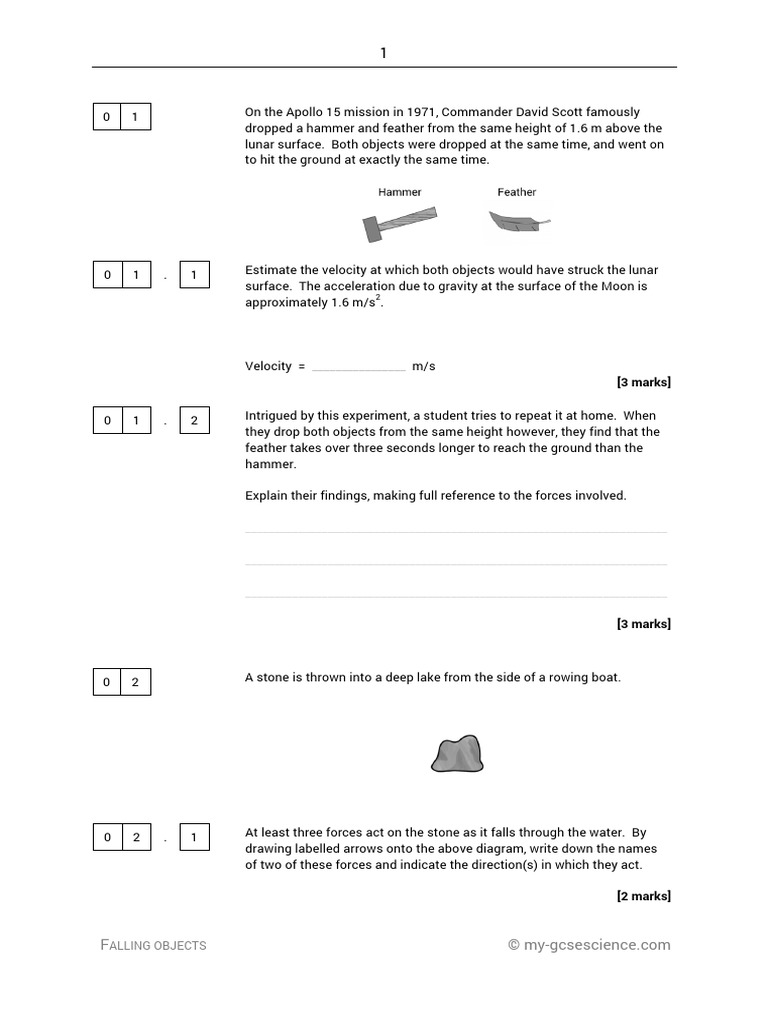 Falling Objects Exam Style Questions | PDF | Parachuting | Acceleration