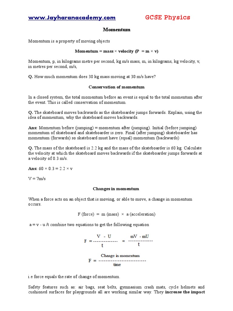 Gcse Physics Momentum Pdf Momentum Brake