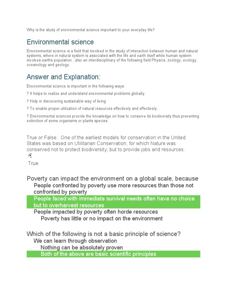 Importance of Environmental Science | PDF