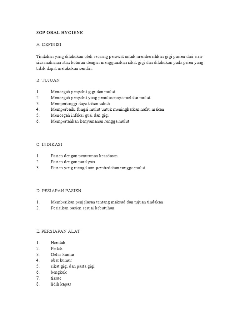 Sop Oral Hygiene | PDF