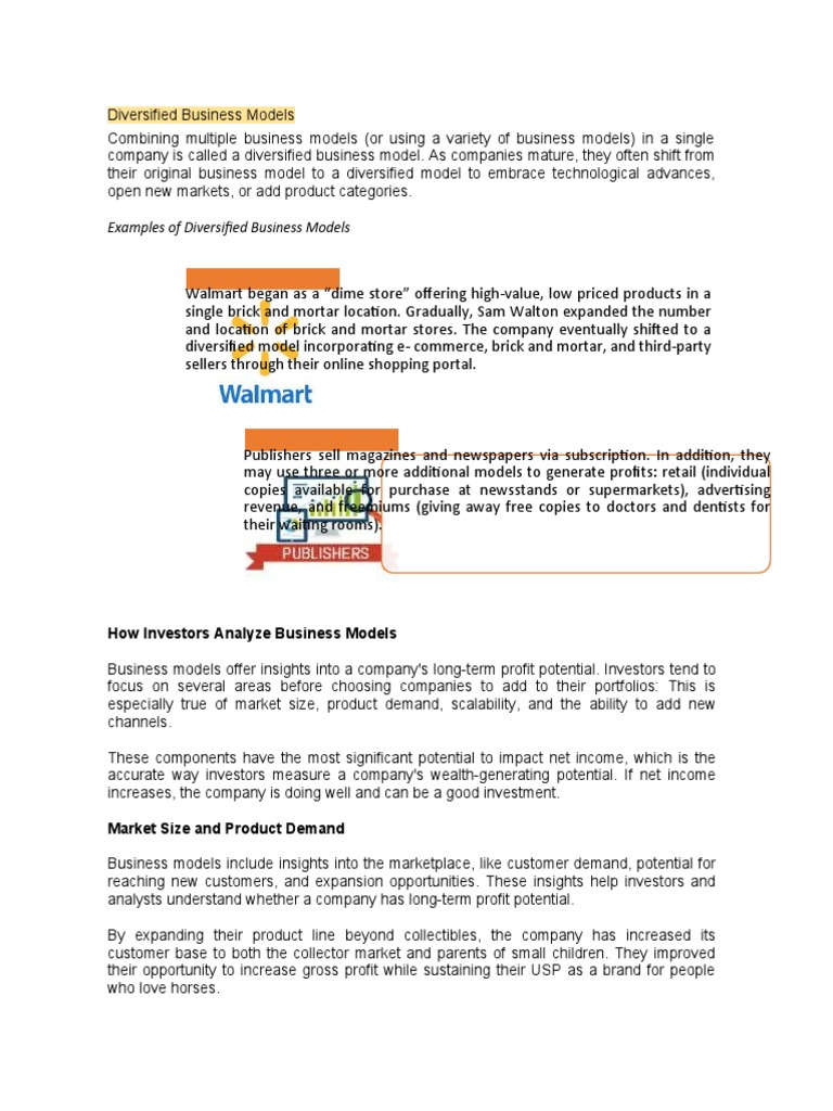 Diversified Business Models | PDF | Business Model | Investor