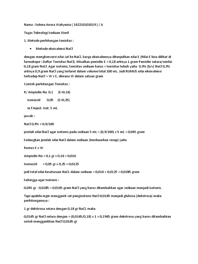 Perhitungan Tonisitas Isotonis | PDF