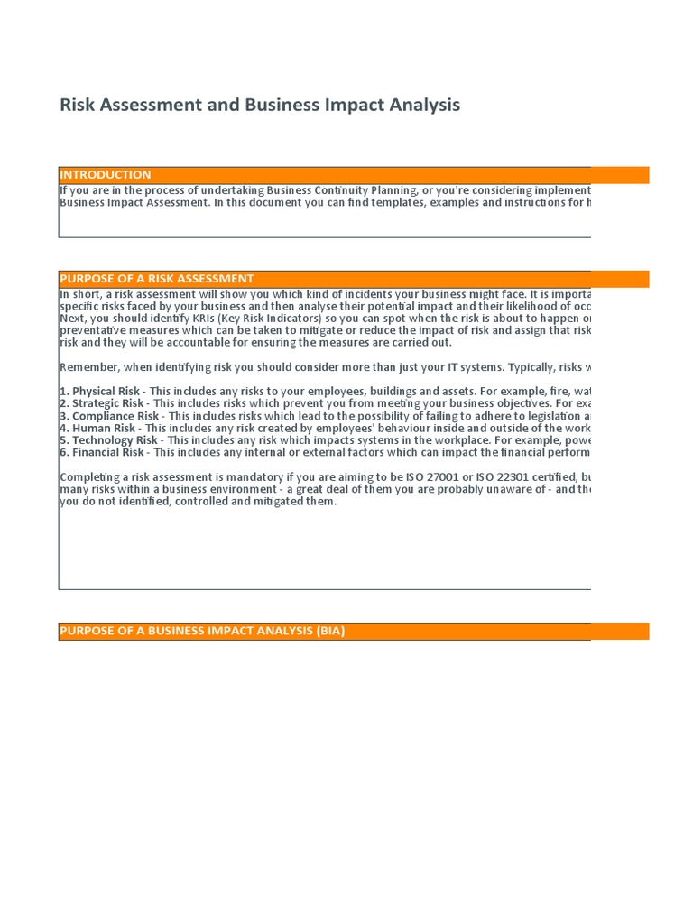Risk Assessment and Business Impact Assessment Templates | PDF | Risk ...