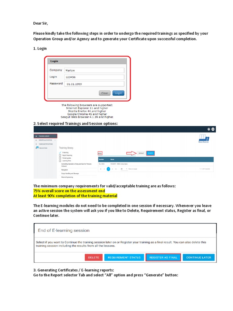 Seagull E-Learning Training Guide | PDF