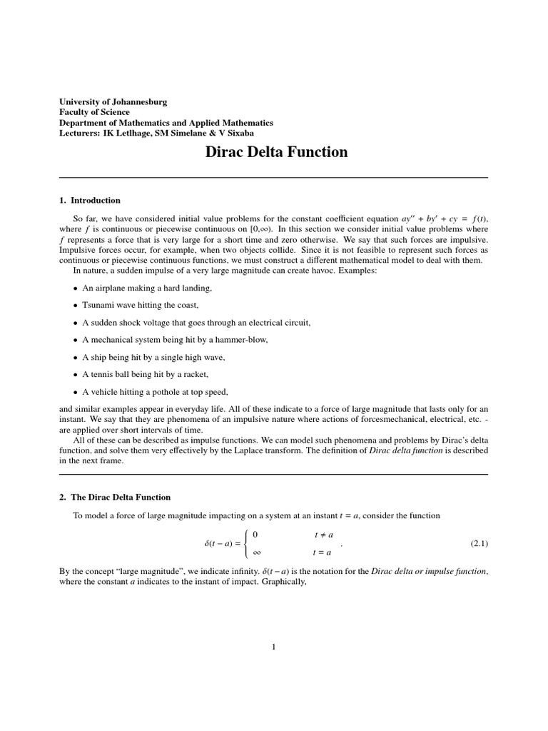 MATE2A2 Dirac Delta Function | PDF | Laplace Transform | Force