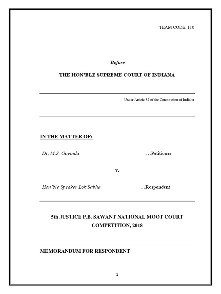 The Hon'Ble Supreme Court of Indiana: Before | PDF