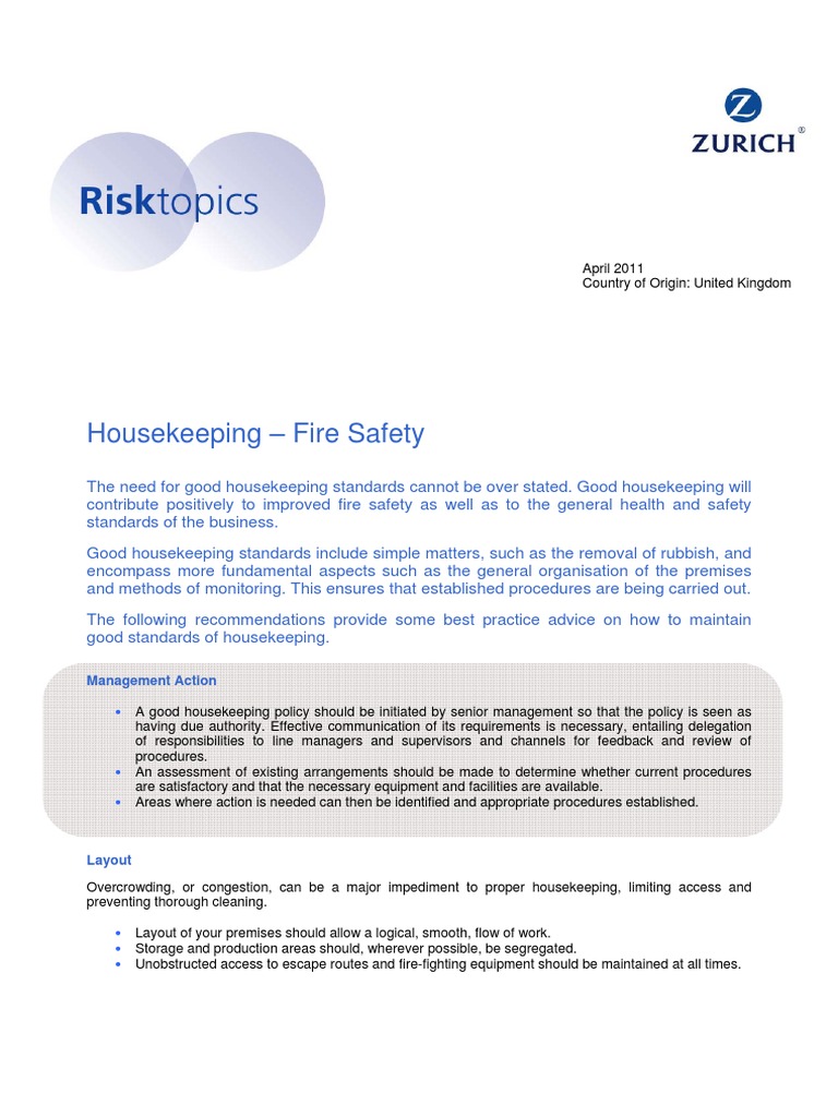 Housekeeping - Fire Safety: Management Action | PDF | Fire Safety | Safety