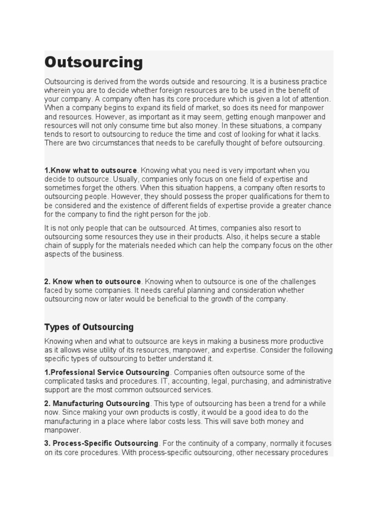 The Benefits of Strategic Outsourcing: Knowing What to Outsource, When ...