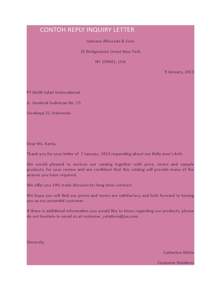 Contoh Reply Inquiry | PDF | Business | Market (Economics)