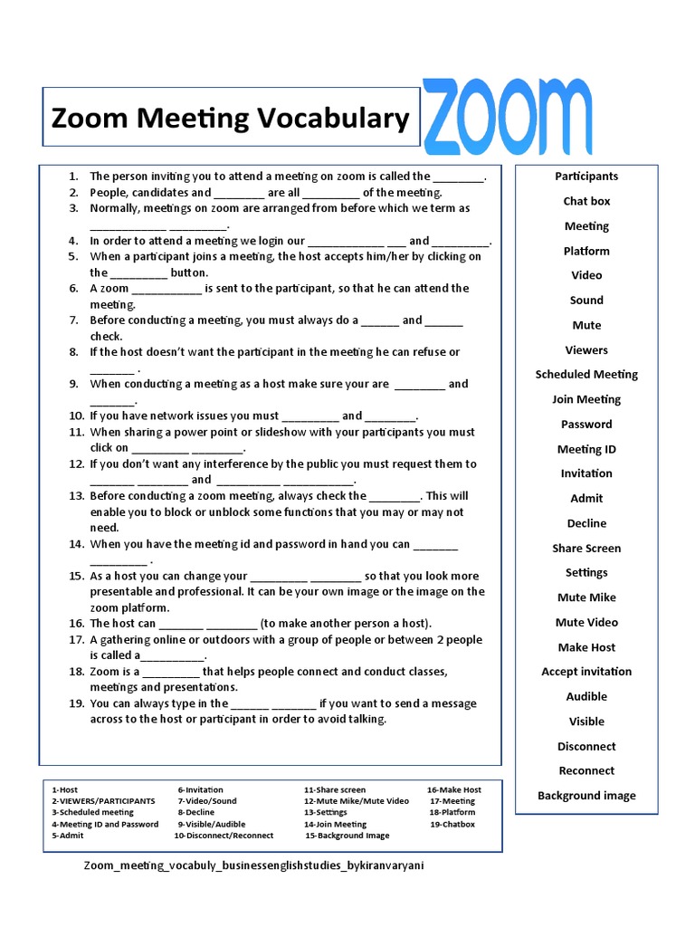 Zoom Meeting Vocabulary Guide | PDF | Computer Mediated Communication ...