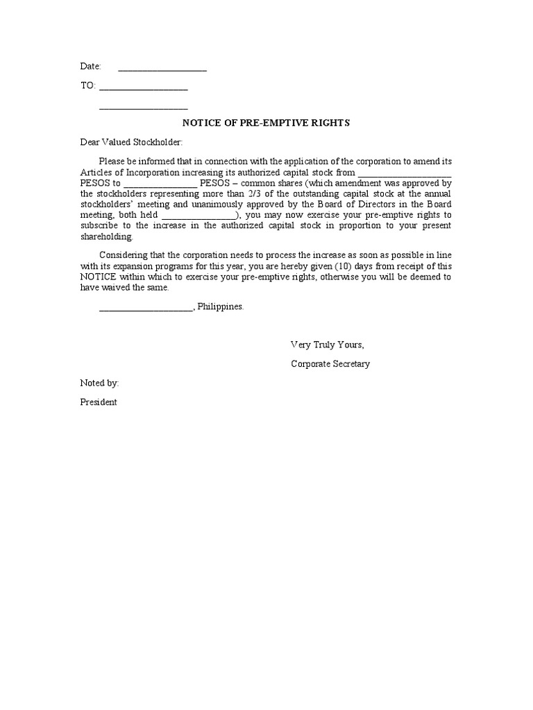 Notice of Pre-Emptive Rights | PDF
