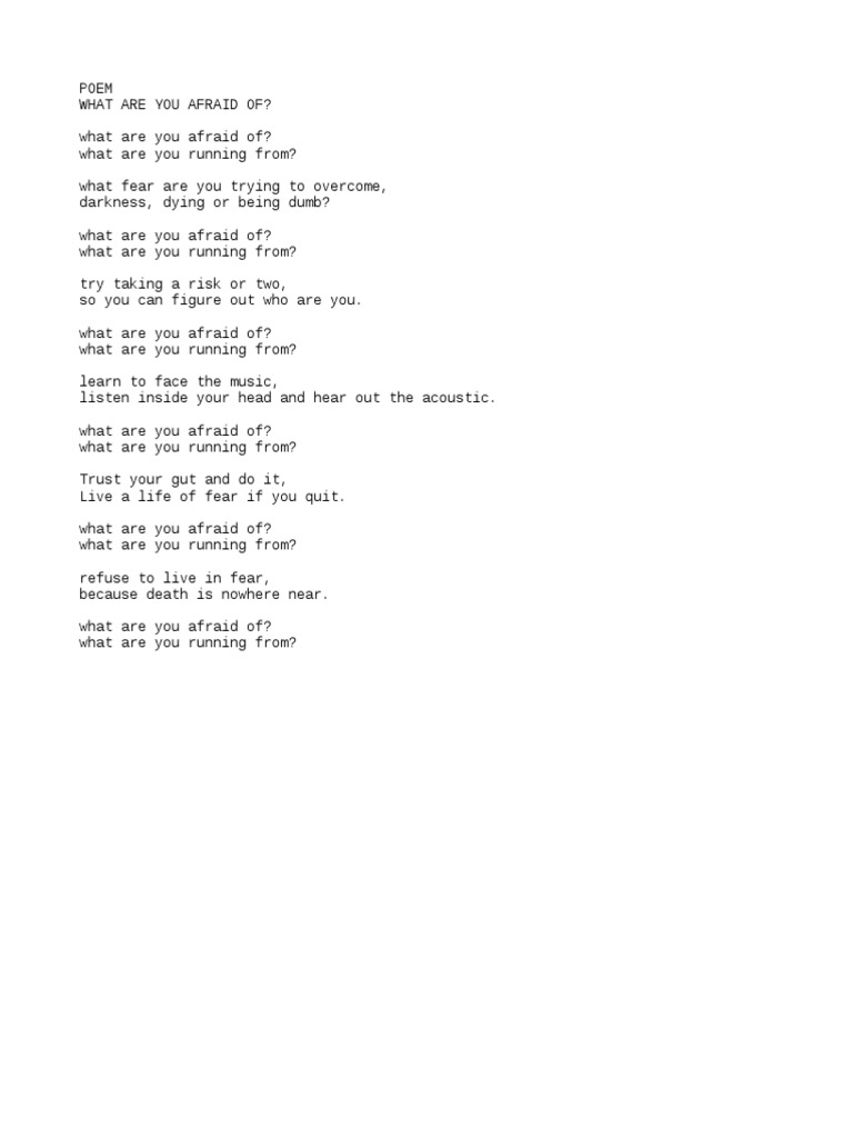 Poem What Are You Afraid of | PDF