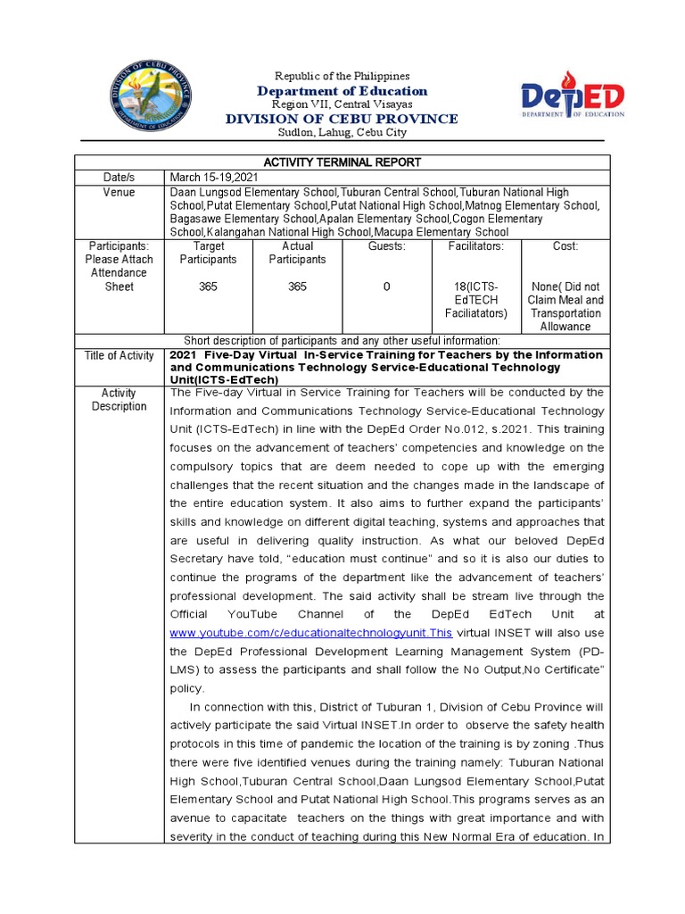 Consolidated Terminal Report School | PDF | Educational Technology ...