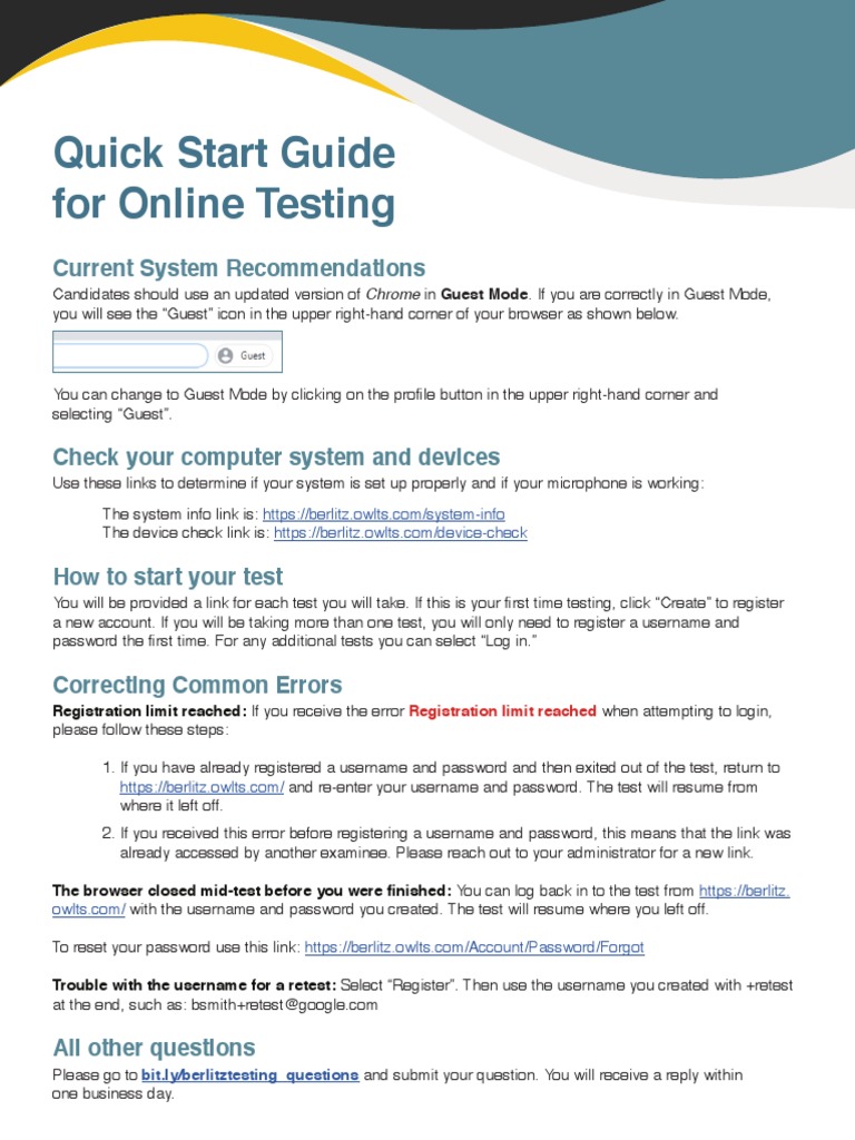 Quick Start Guide For Online Testing: Current System Recommendations ...
