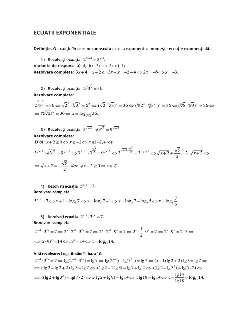 Ecuatii Exponentiale | PDF