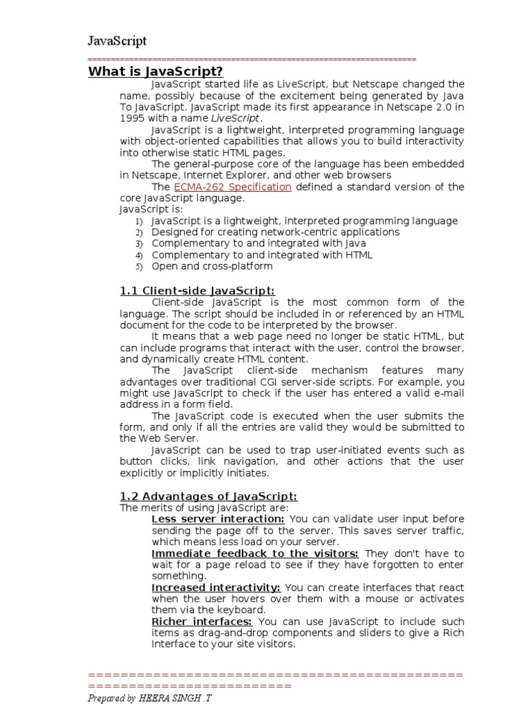 Javascript Notes by Heera Singh Bellary | Download Free PDF | Java ...