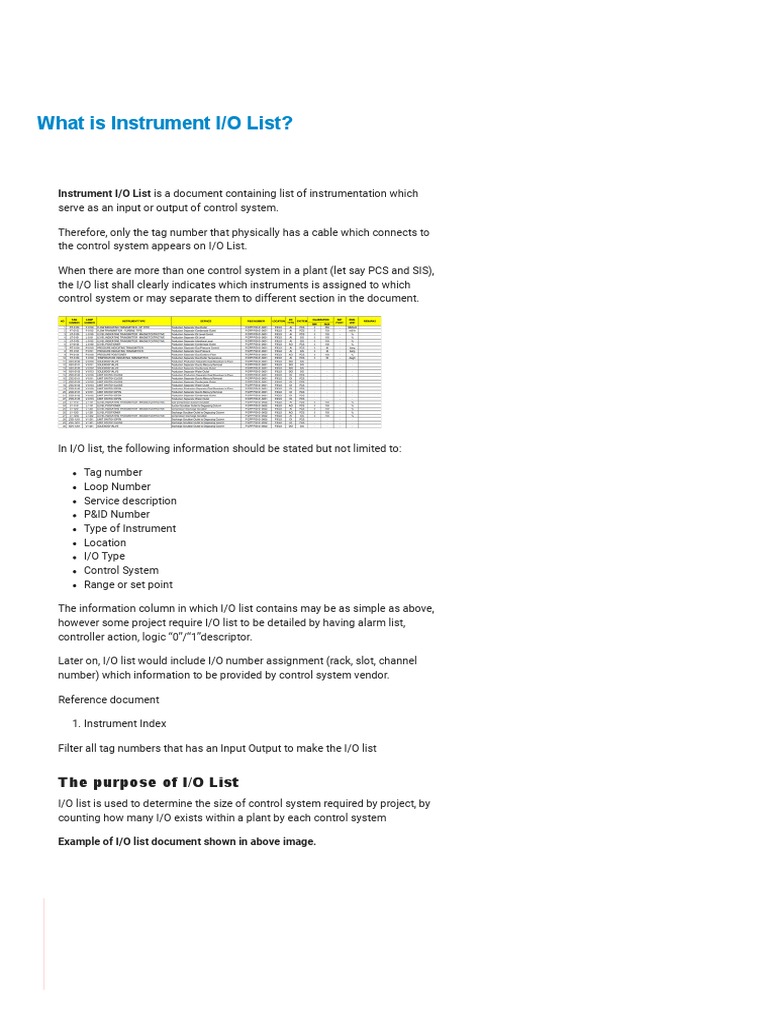 Understanding Instrument I/O Lists | PDF | Computers | Technology ...