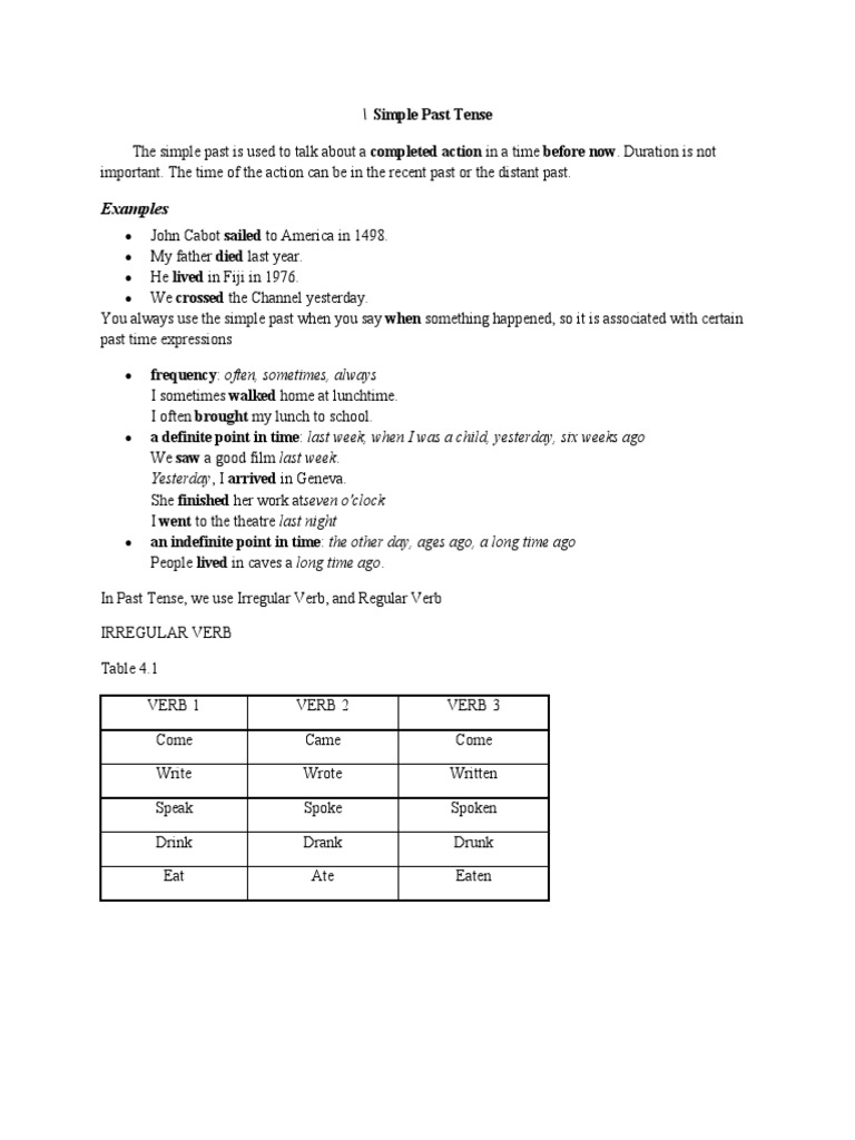Simple Past Tense: Yesterday, I Arrived in Geneva | PDF | Grammatical ...