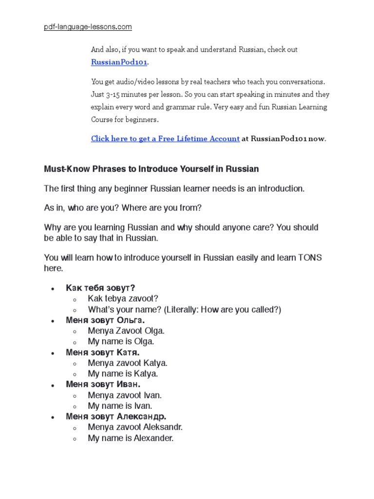 Must-Know Phrases To Introduce Yourself in Russian: Russianpod101 | PDF ...