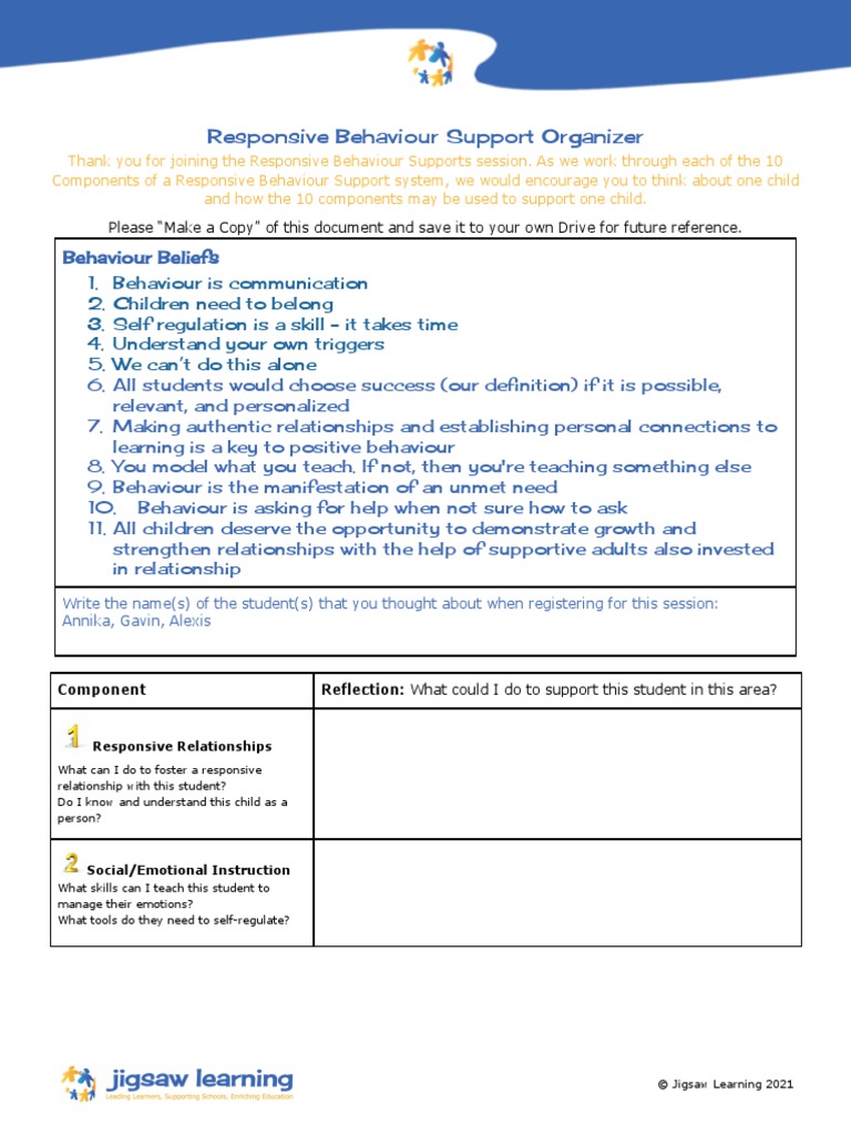 Responsive Behaviour Support - Organizer | PDF | Teaching | Education ...