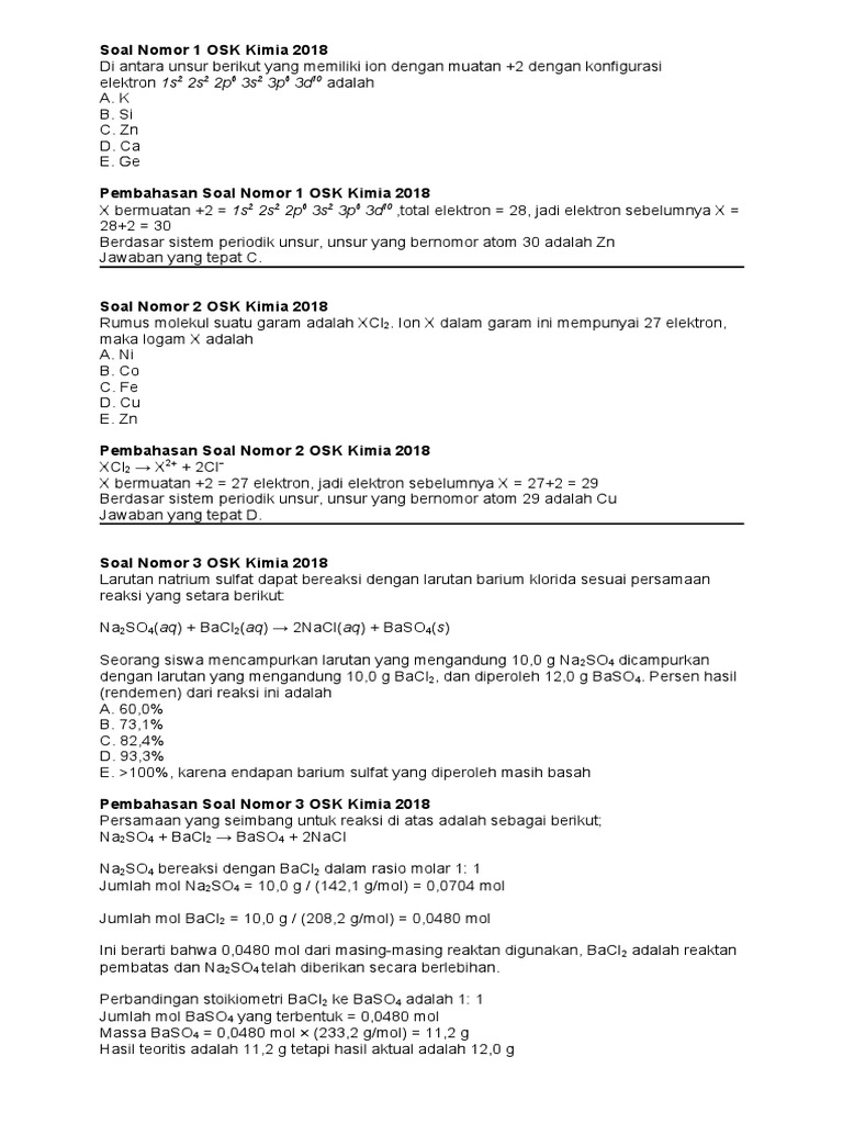 Soal Nomor 1 OSK Kimia 2018 | PDF