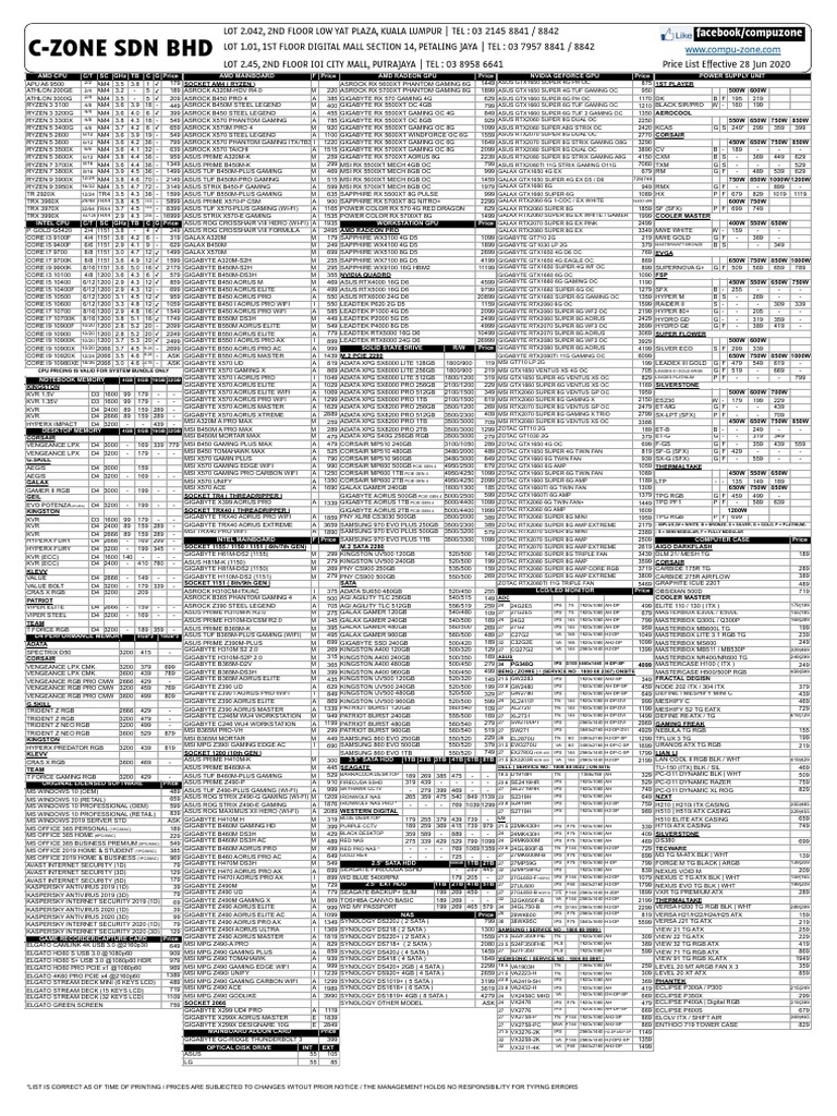 C-Zone Hardware Price List 2020 | PDF | Advanced Micro Devices ...