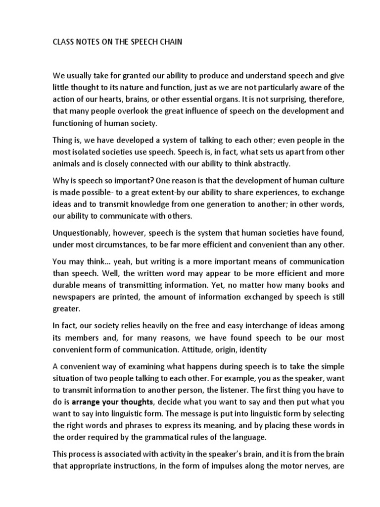 Class Notes On The Speech Chain | PDF | Speech | Acoustics