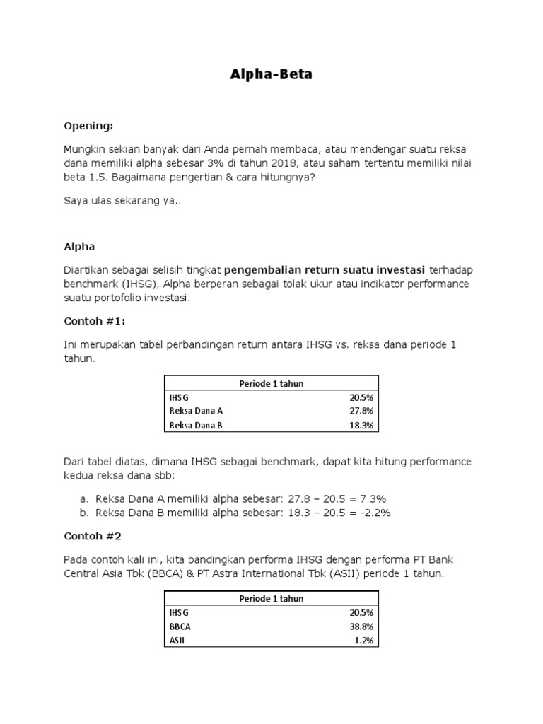 Mengukur Kinerja Portofolio Saham Dan Mengestimasi Tingkat Penghasilan