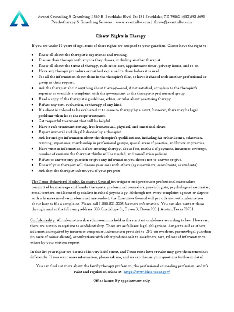 Client Rights | Download Free PDF | Confidentiality | Family Therapy