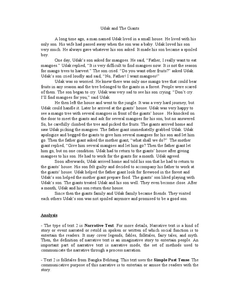 Analysis - The Type of Text 2 Is Narrative Text. For More Details ...