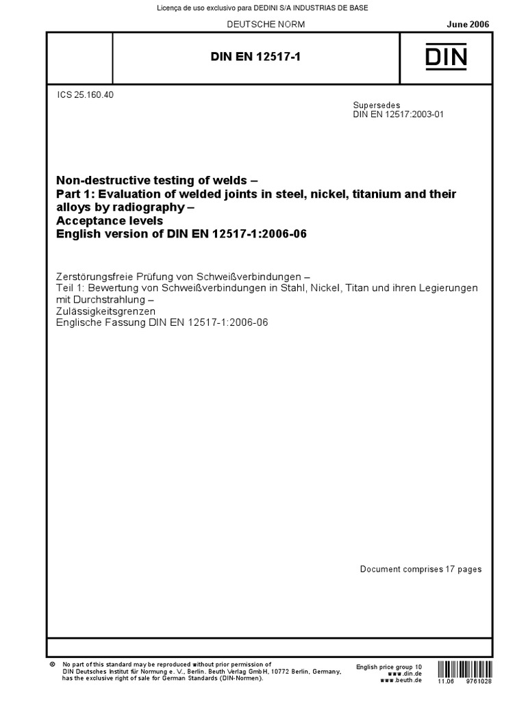 DIN EN 12517-1: Deutsche Norm | PDF | Nondestructive Testing | Radiography