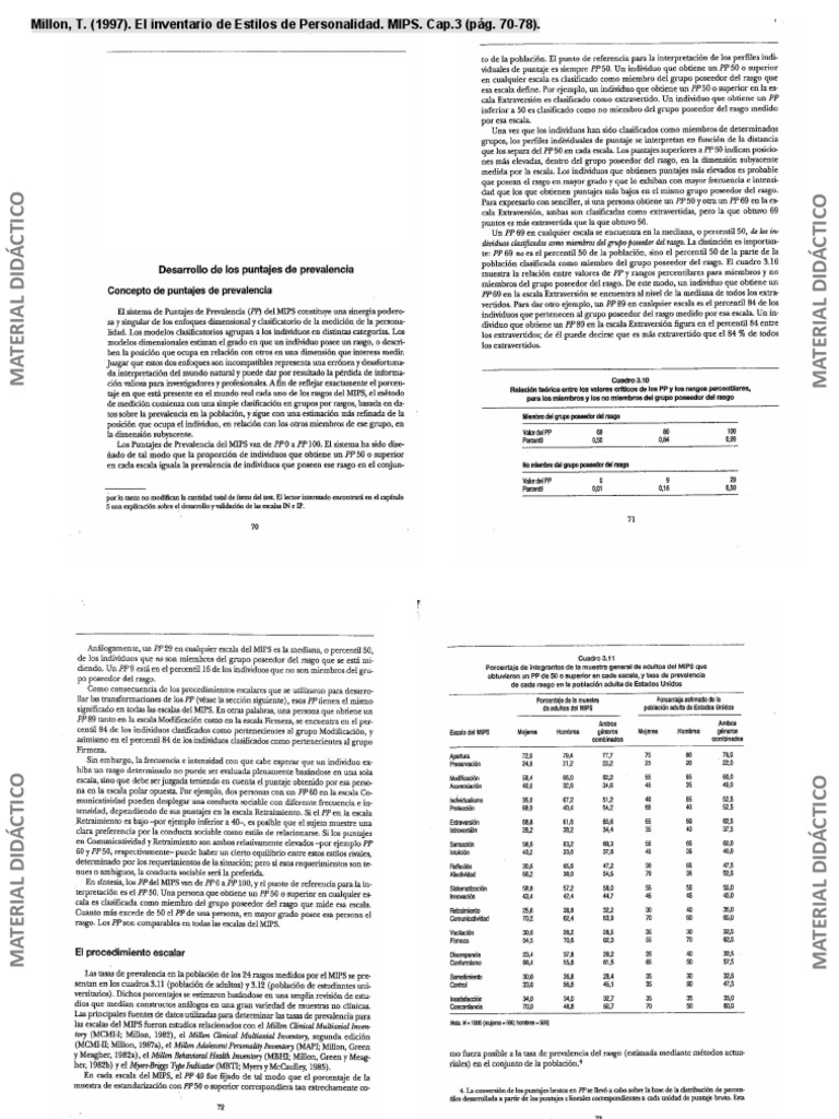 Millon, T. (1997) - El Inventario de Estilos de Personalidad. MIPS. Cap. 3 (Pag. 70-78) | PDF