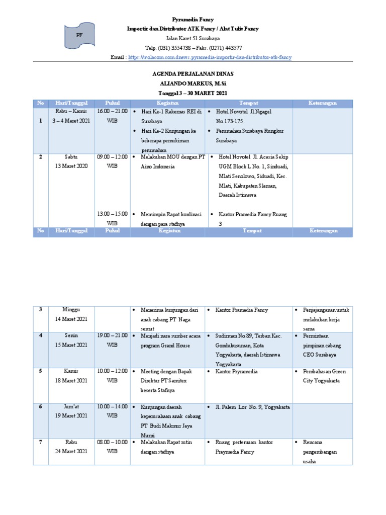 Agenda Perjalanan Dinas | PDF