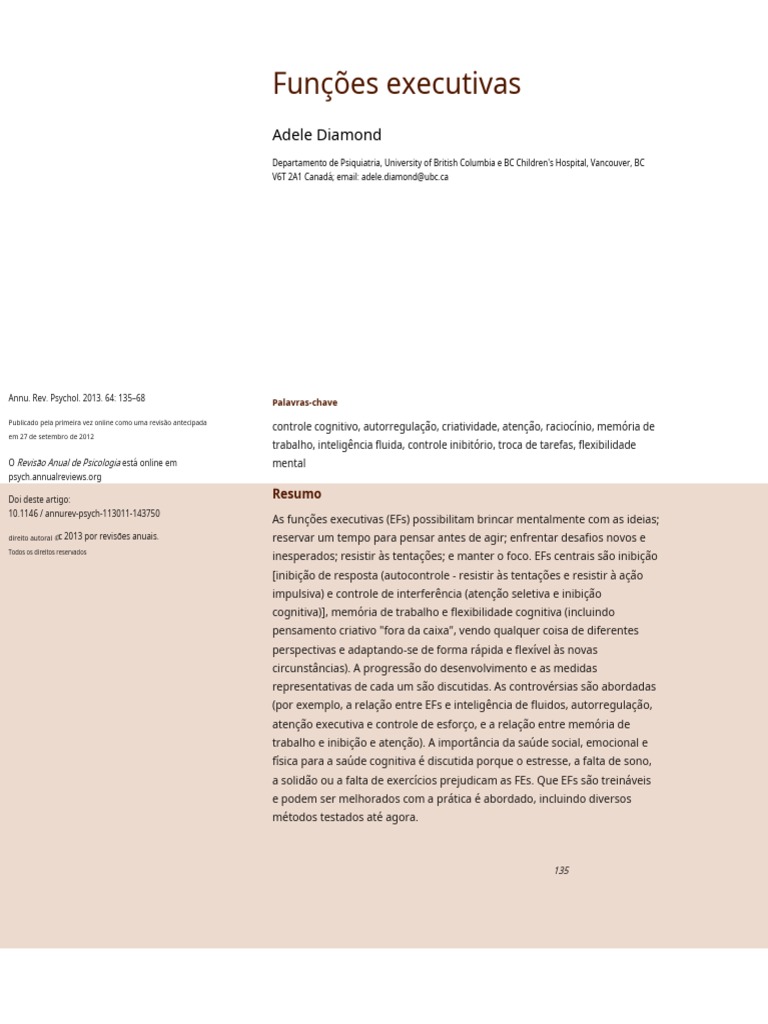 Executive Functions - Adele Diamond (1) .En - pt-1 | PDF | Atenção ...