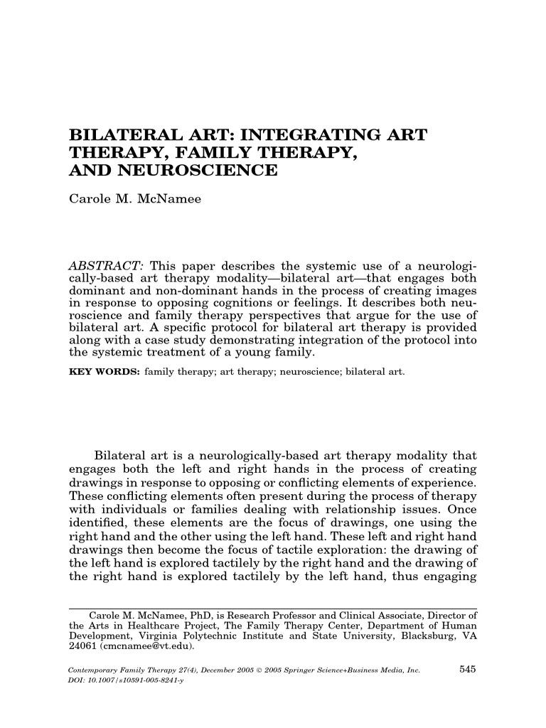 Bilateral Art Integrating Art Therapy, Family Therapy, and Neuroscience ...