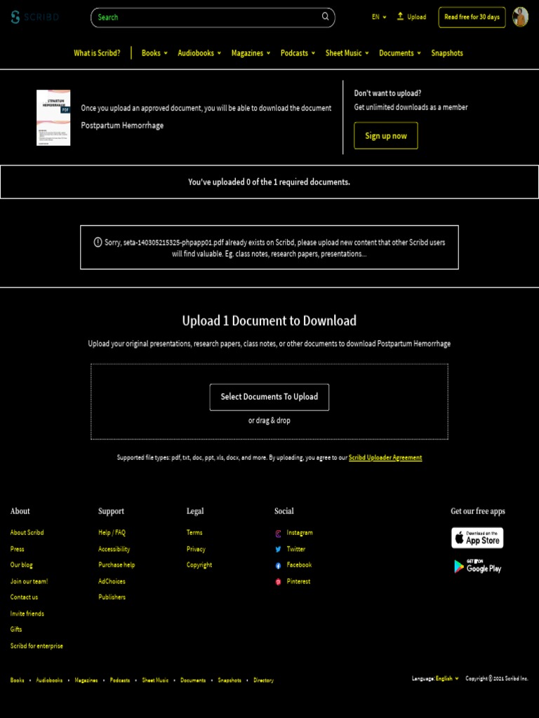 Upload 1 Document To Download: Postpartum Hemorrhage | PDF | Scribd | Web 2.0
