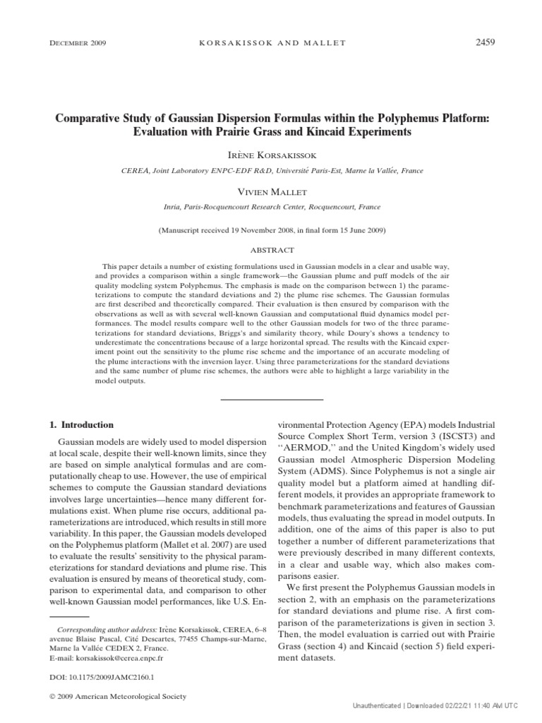Comparative Study of Gaussian Dispersion Formulas Within The Polyphemus ...