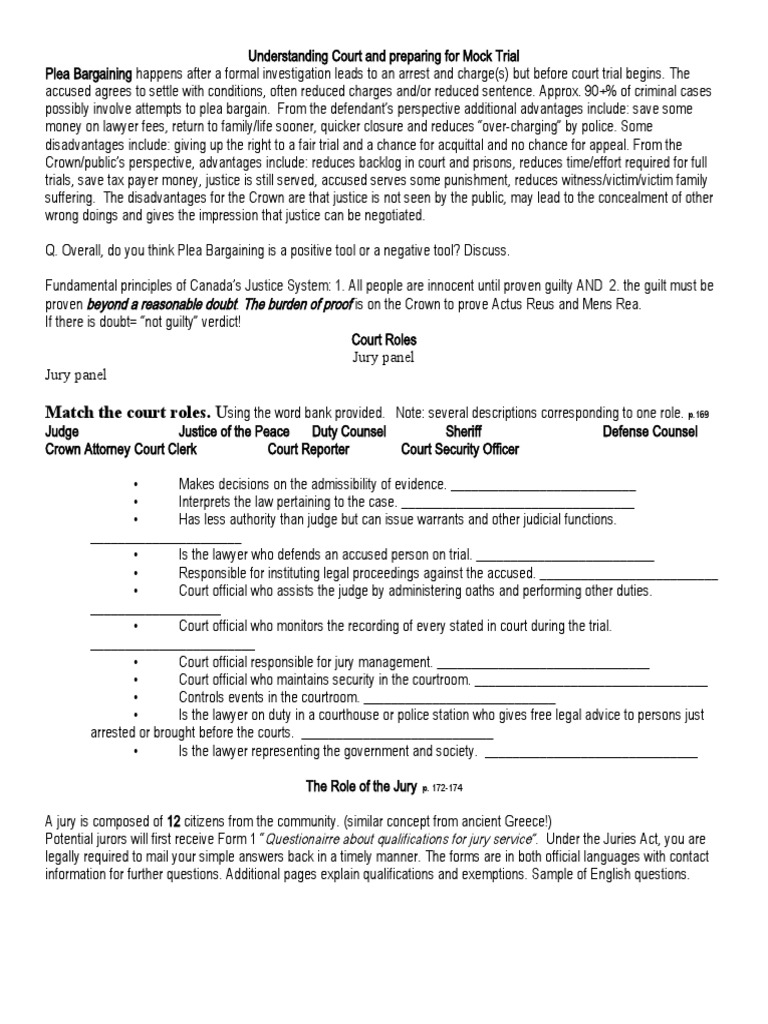 Match The Court Roles. U | PDF | Plea Bargain | Witness